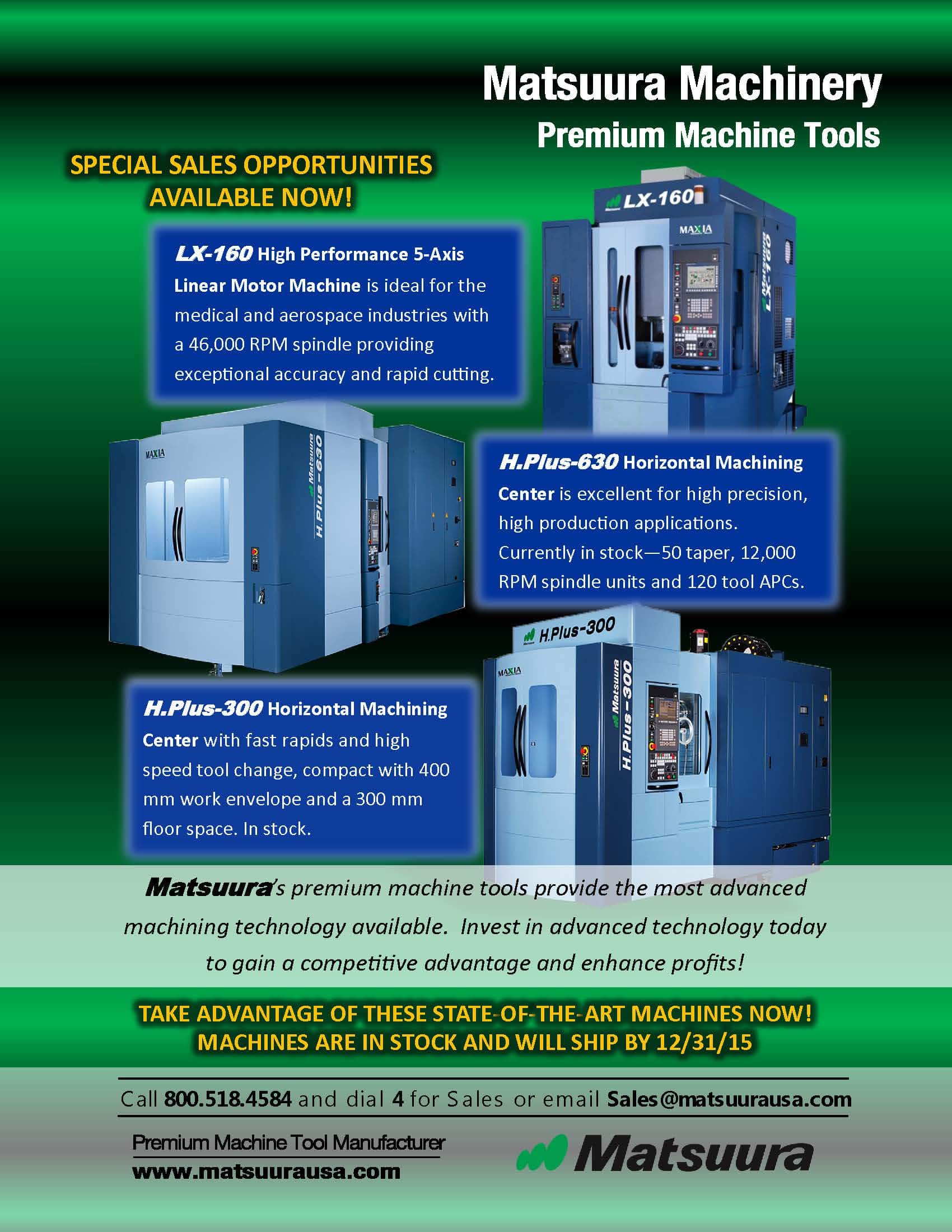 MATSUURA MACHINERY USA ANNOUNCES EXCEPTIONAL SALES OPPORTUNITIES FOR ...