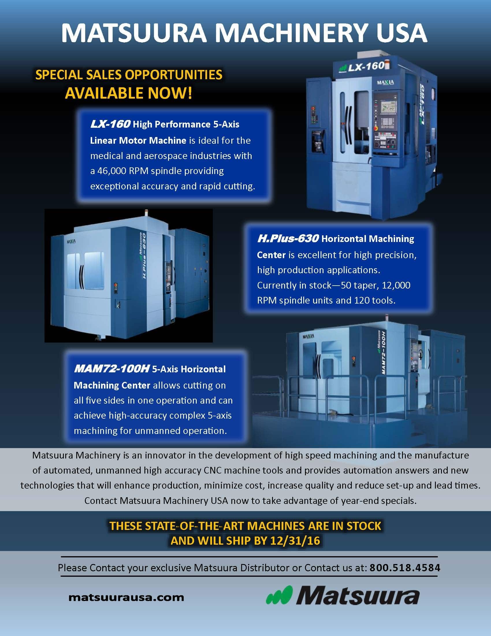 ONLY THREE WEEKS REMAIN AS MATSUURA MACHINERY USA OFFERS END-OF-YEAR ...